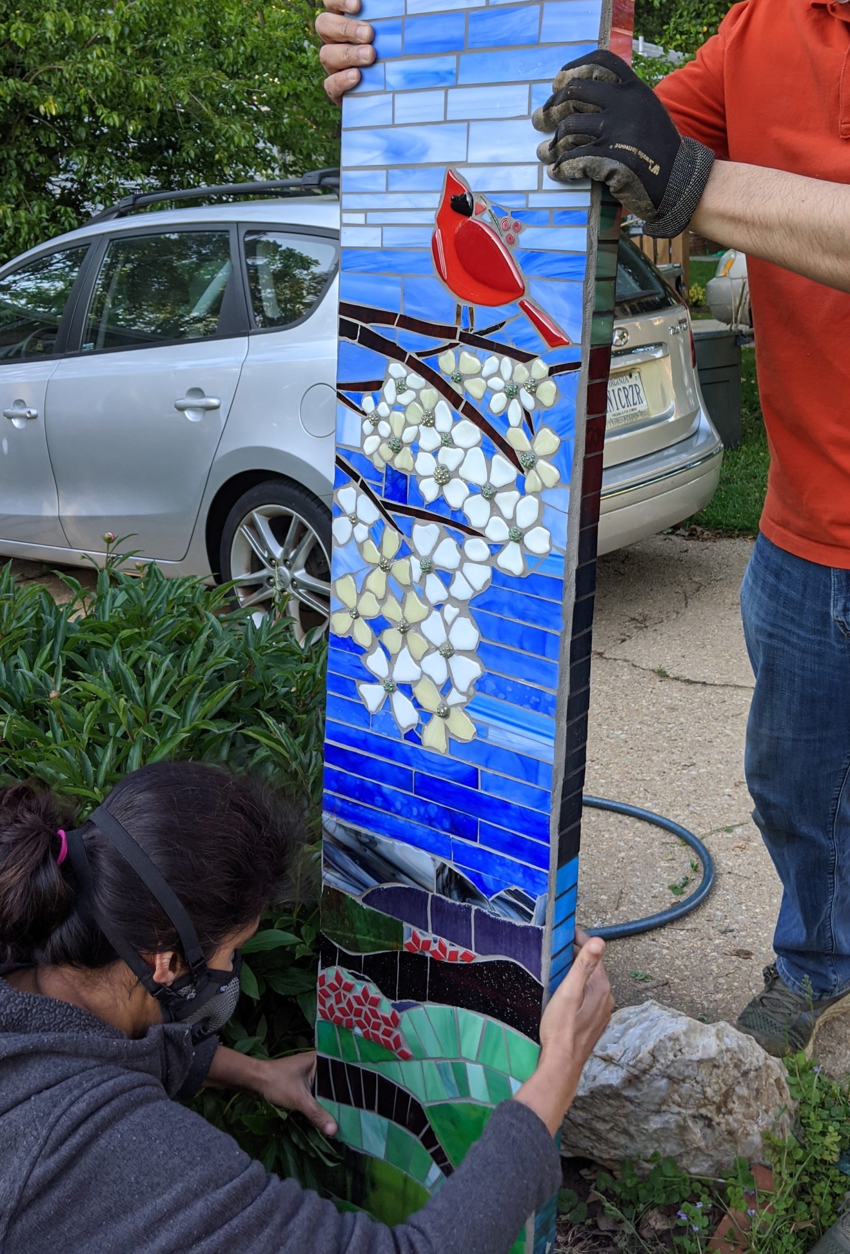 Owls and Cardinals – Our Exterior Mosaic Lamp Post Installation – Blue ...